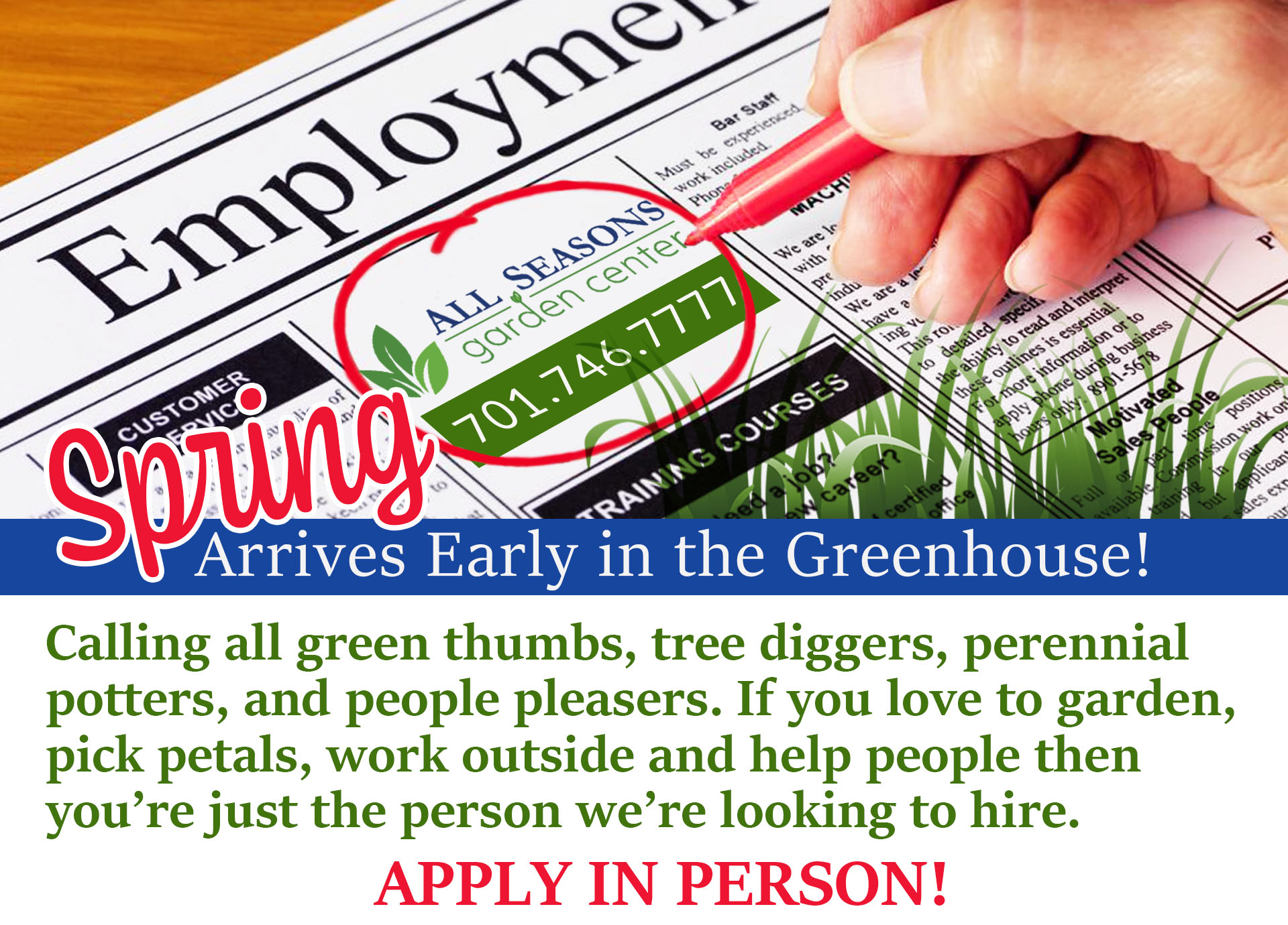 EMPLOYMENT - All Seasons Garden Center